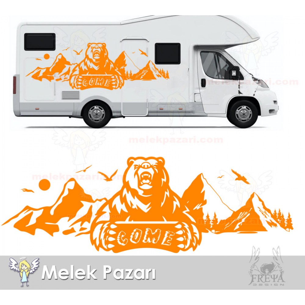Ayı Doğa Manzara Off Road Kamp Karavan Sticker - S1403